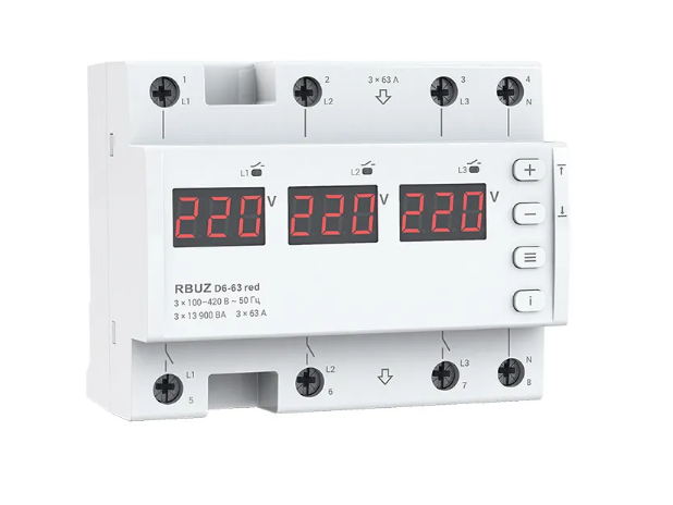 Реле напряжения RBUZ D6-63 red трехфазное